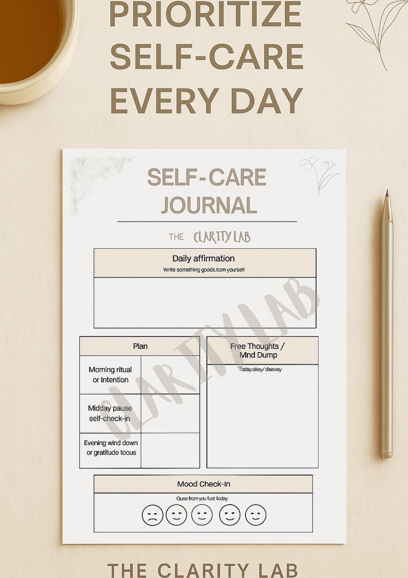 Printable Self-care Journal | Daily Reflection & Mood Tracker ...