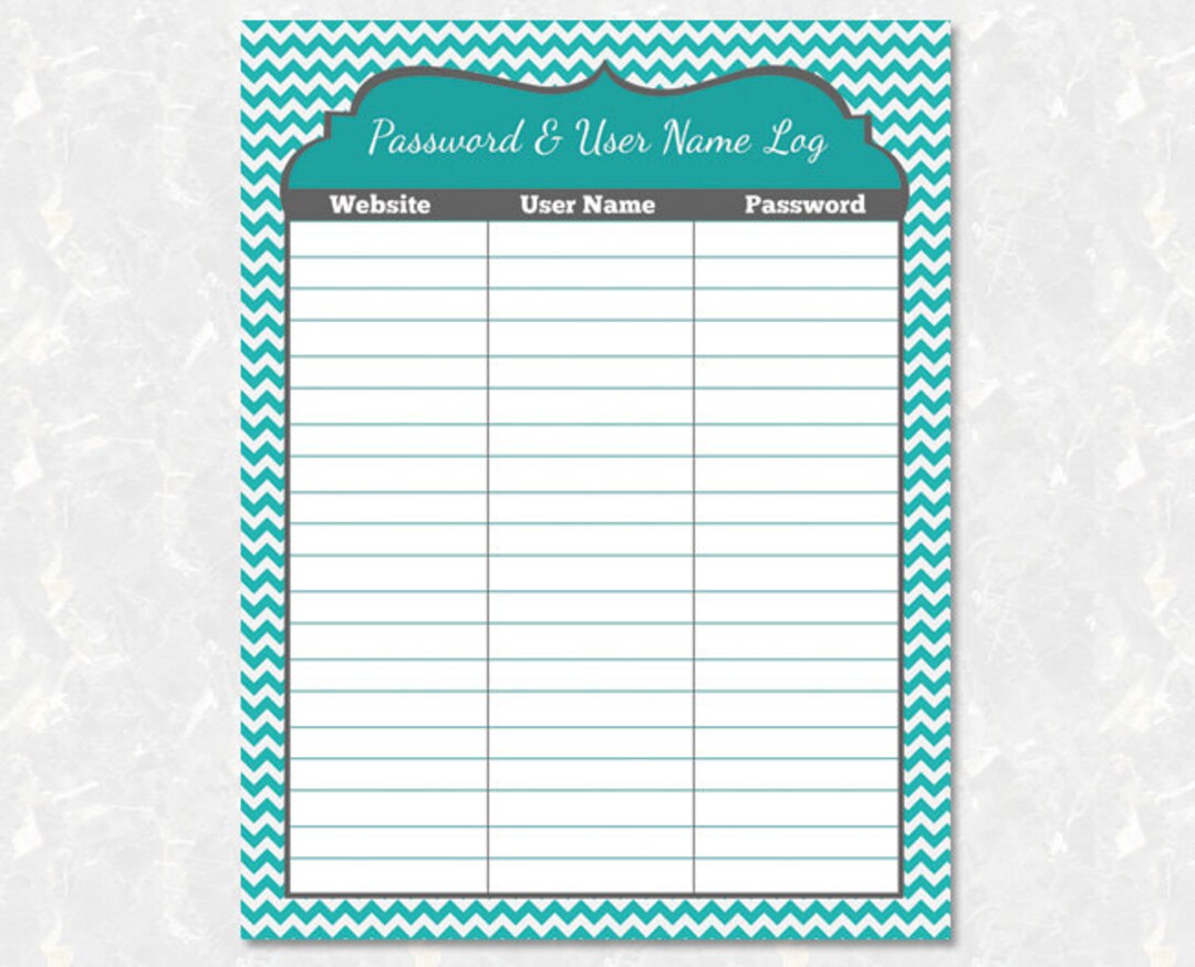 Password and User Name Organizer Printable DIY Instant Download ...