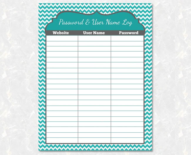 Password and User Name Organizer Printable DIY Instant Download ...
