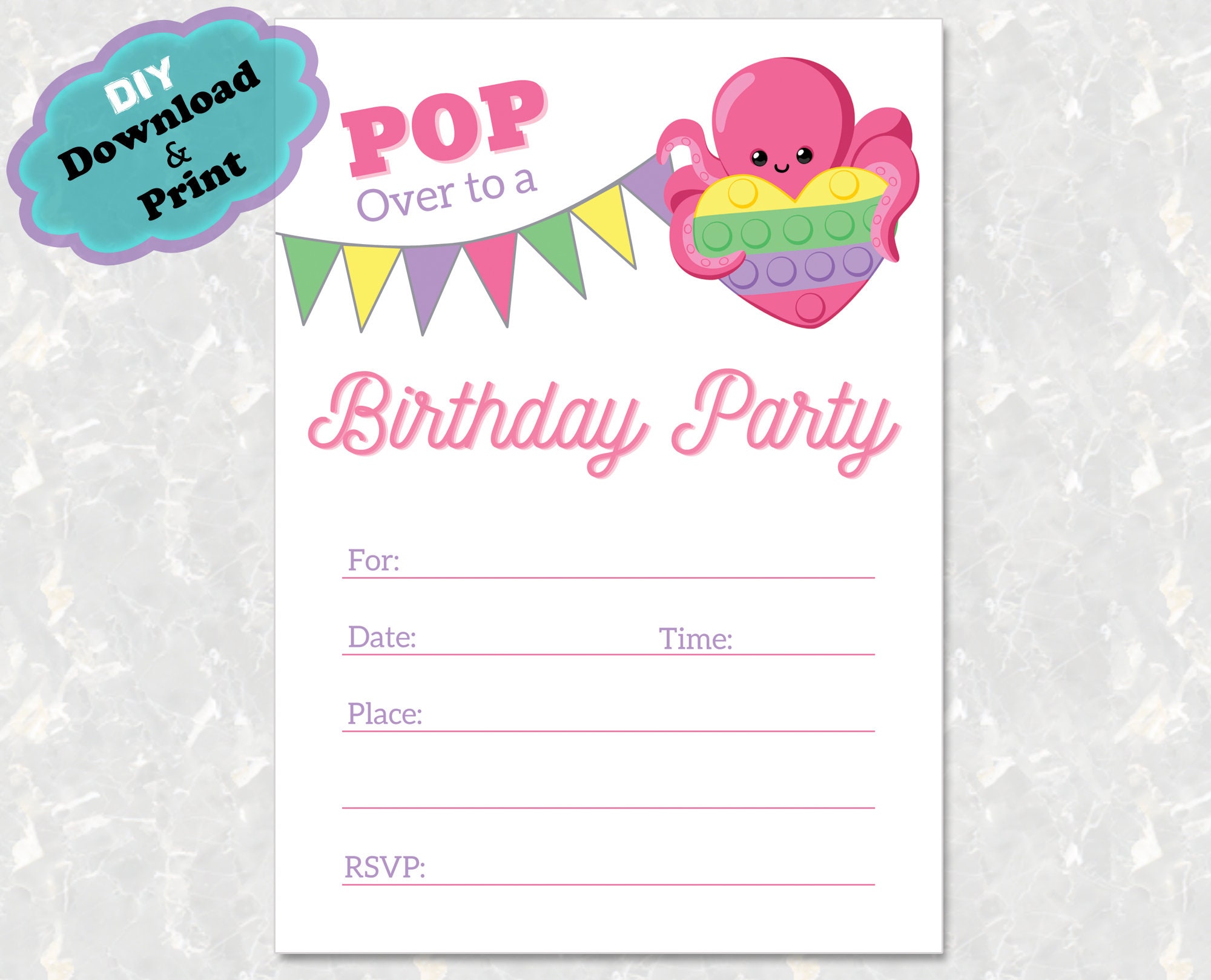 Pop It Birthday Party Invitation Fill In, Blank Birthday Invitation ...