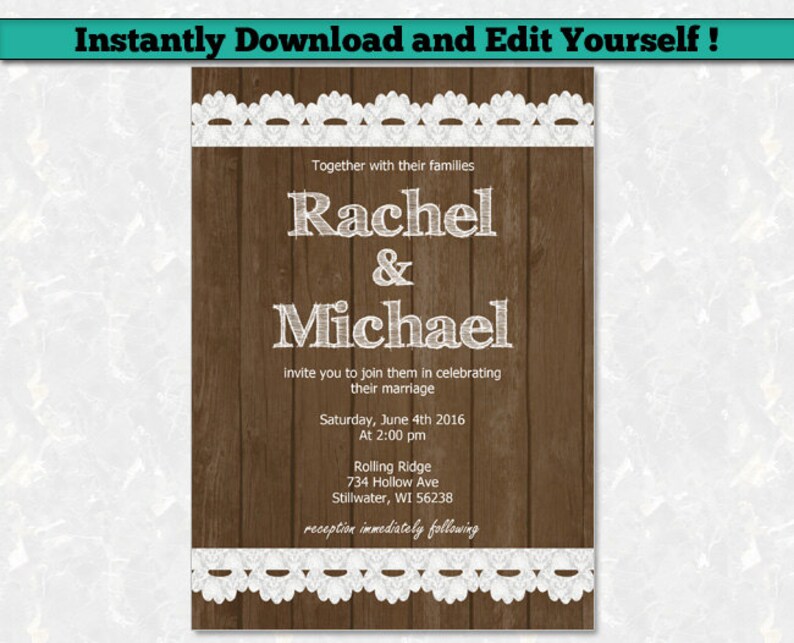 Rustic Wedding Invitation Template Editable PDF - Simple Wedding ...