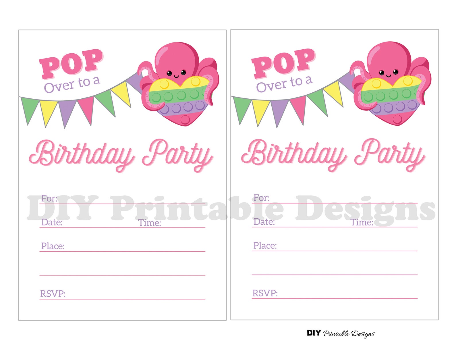 Pop It Birthday Party Invitation Fill In, Blank Birthday Invitation ...