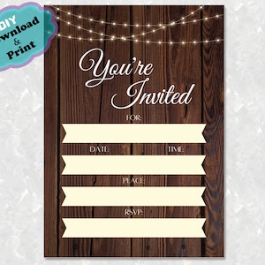 Rustic Blank Party Invitation, Rustic You're Invited Party Invitation ...