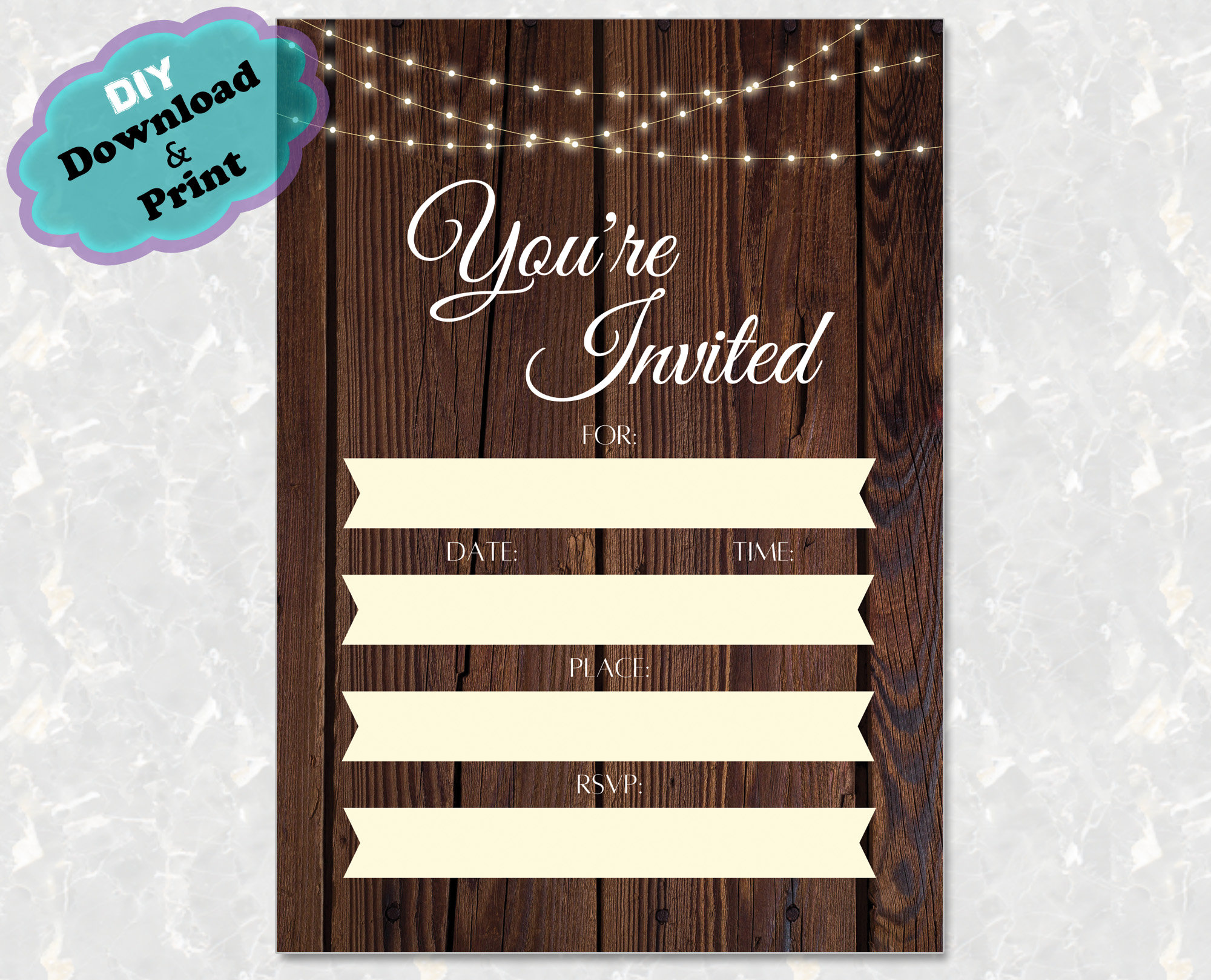 Rustic Blank Party Invitation, Rustic You're Invited Party Invitation ...