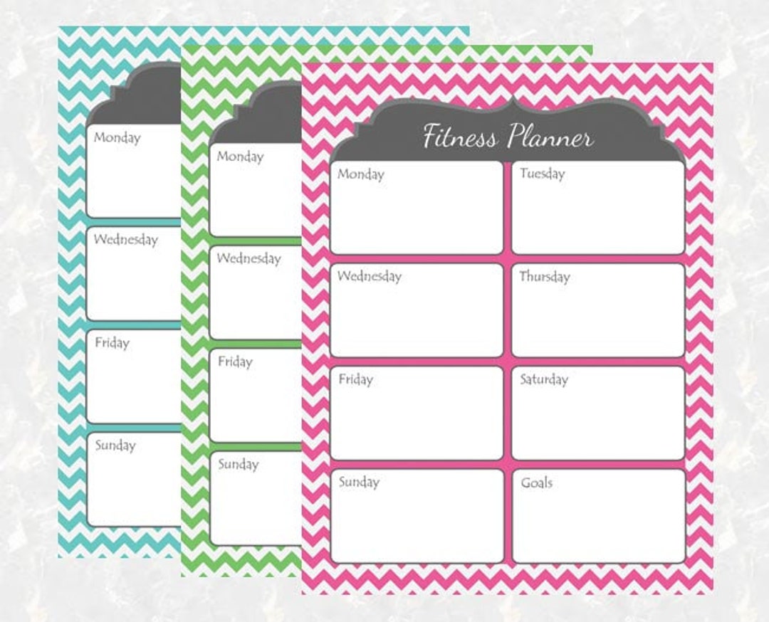 Chevron Fitness Planner Printable DIY Instant Download - Etsy