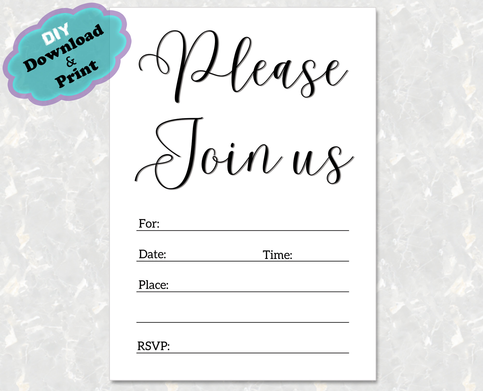 Simple Fill in Party Invitation, Blank Party Invitation Printable ...