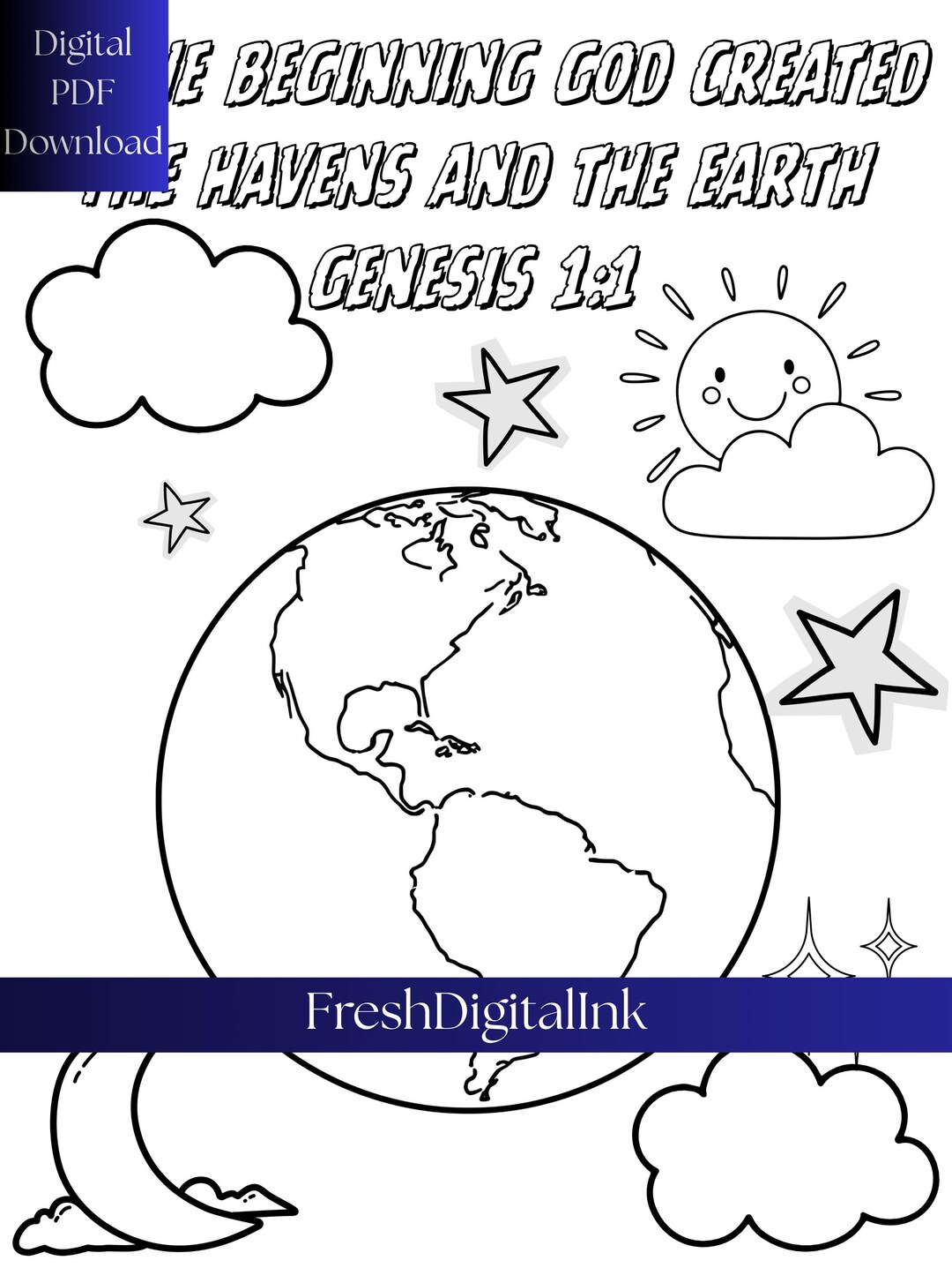 Genesis 1:1 Creation Coloring Page | Printable Bible Verse Coloring ...