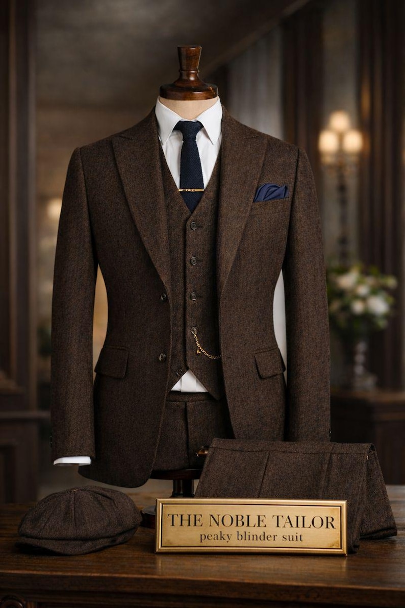 Thomas Shelby Inspired Tweed Herringbone 3 Piece Suit With Overcoat ...
