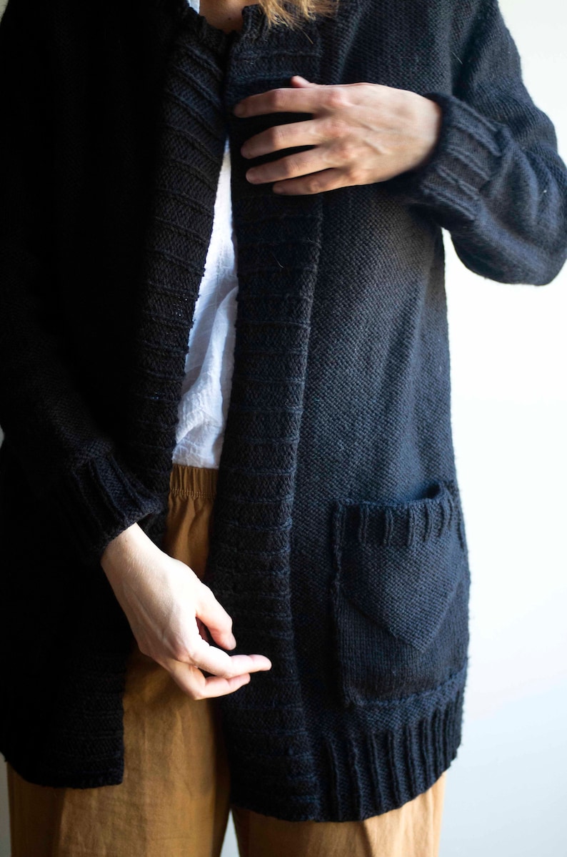 Knitting Pattern — Beloved Black Cardigan, Classic Open-front Cardigan ...