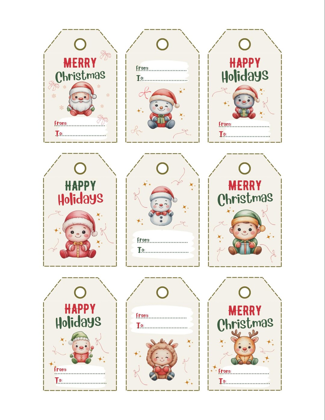 Printable Christmas Gift Tags • Watercolor Holiday Labels (PDF) - Etsy