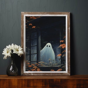 Ghost Looking Out a Window During Fall, Spooky Ghost Print, Halloween ...