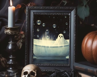 Cute Halloween Wall Art Print Ghost and Pumpkin, Ghost Home Decor ...