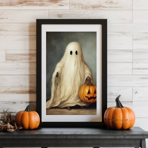 Cute Halloween Wall Art Print Ghost and Pumpkin, Ghost Home Decor ...