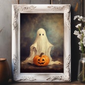 Ghost and Pumpkin Halloween Wall Art Print Ghost Home Decor - Etsy
