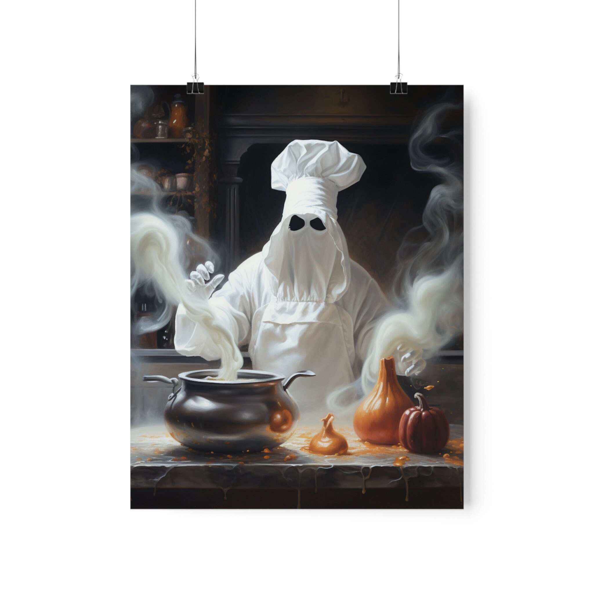 Ghost Chef Cooking in the Kitchen Halloween Decor, Creepy Cute Wall Art ...