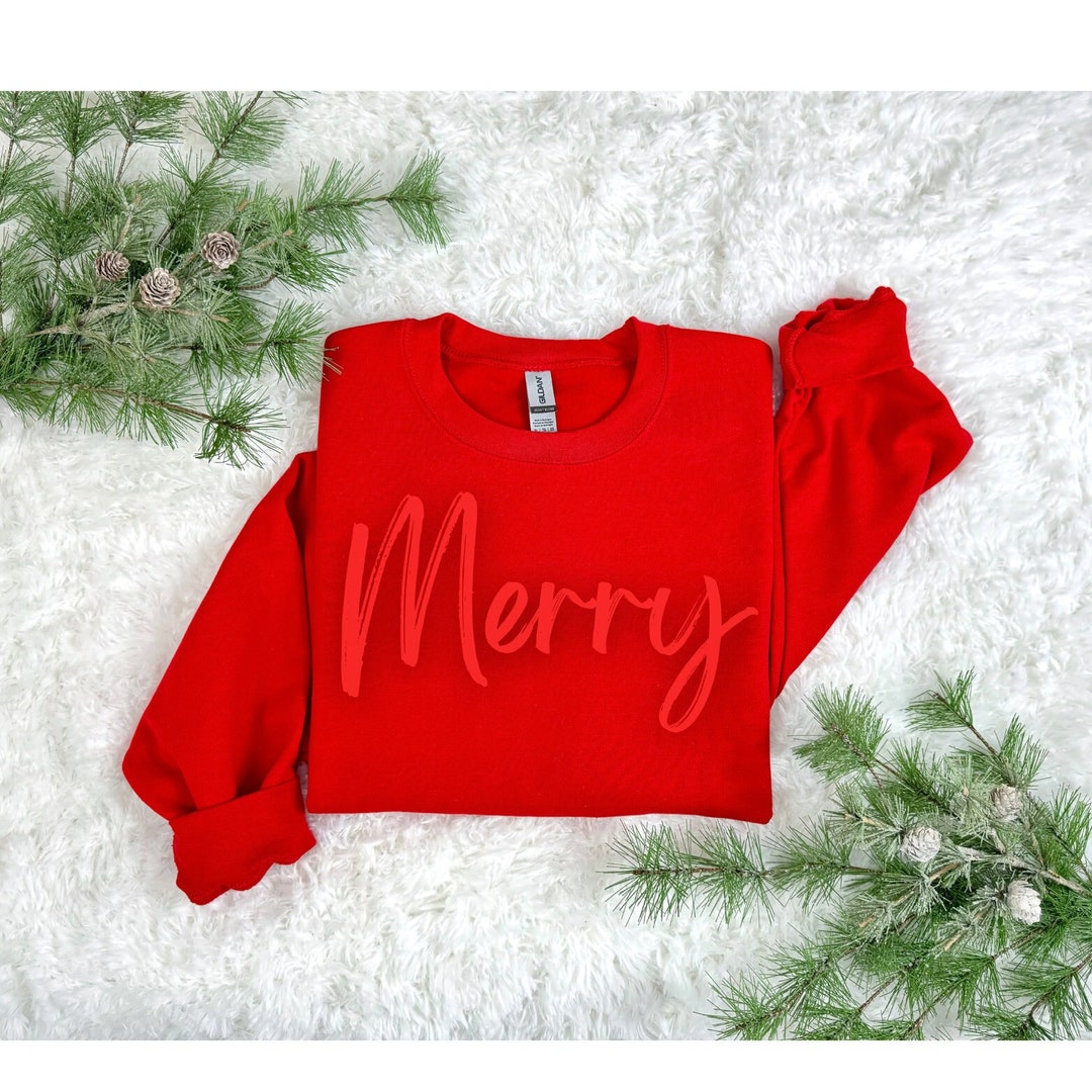 Embossed Christmas Sweatshirt, Merry Sweatshirt, Puff Print Sweatshirt ...