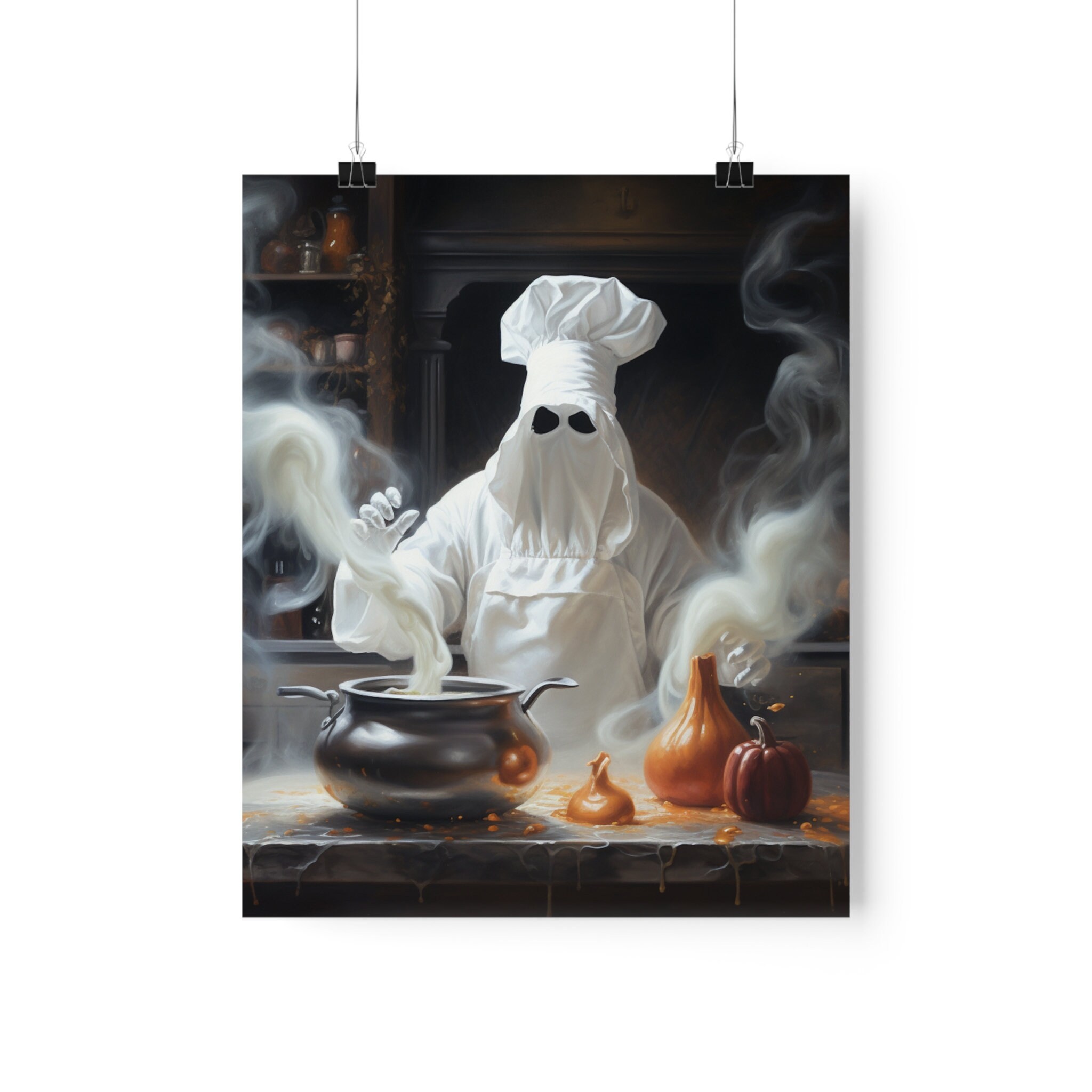Ghost Chef Cooking in the Kitchen Halloween Decor, Creepy Cute Wall Art ...