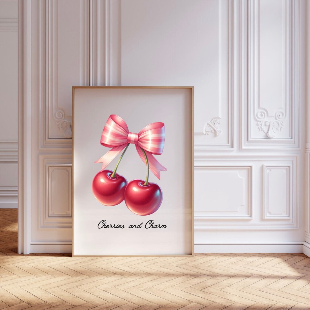 Pink Bow Cherry Coquette Room Decor Art Poster Trendy Girly Wall Decor ...