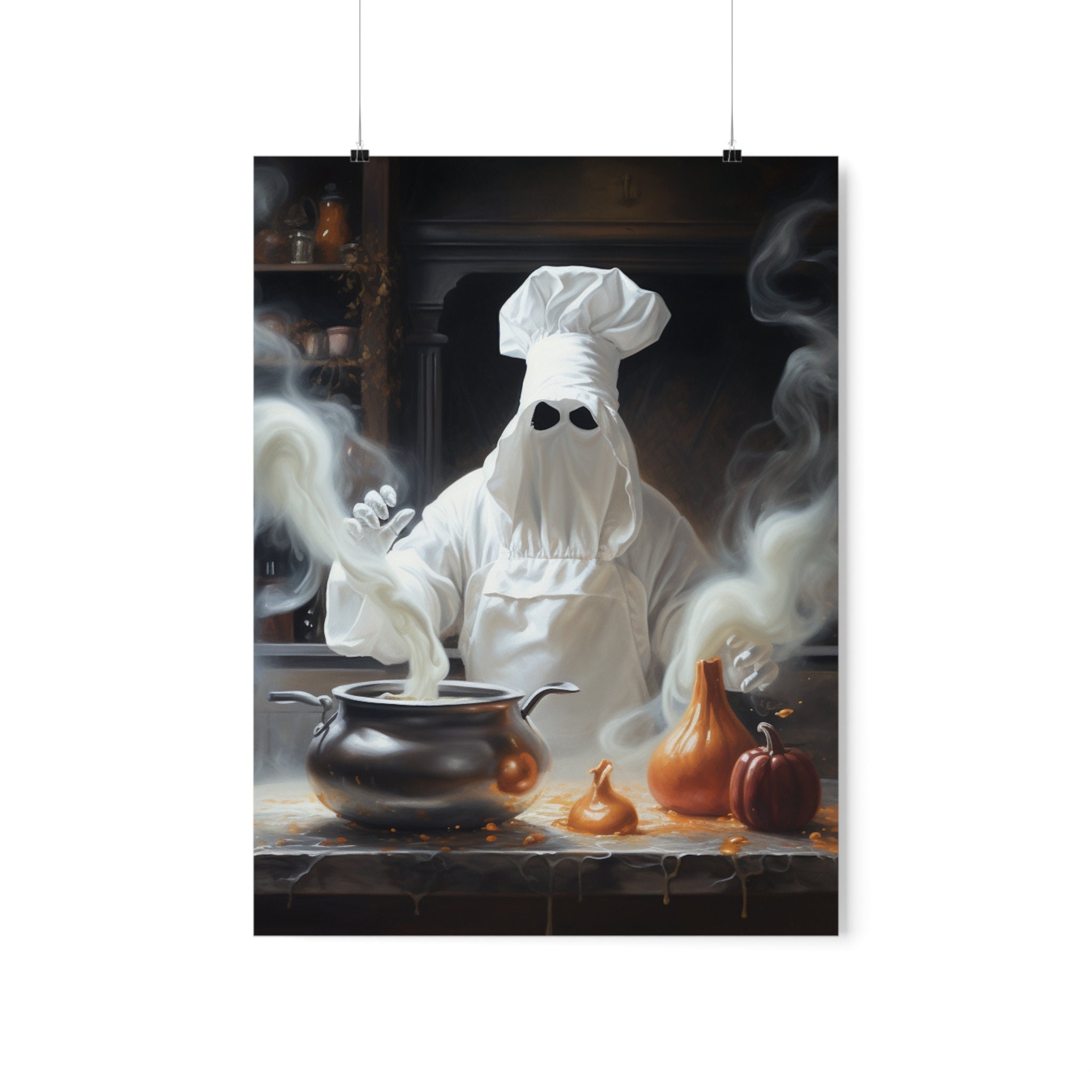 Ghost Chef Cooking in the Kitchen Halloween Decor, Creepy Cute Wall Art ...