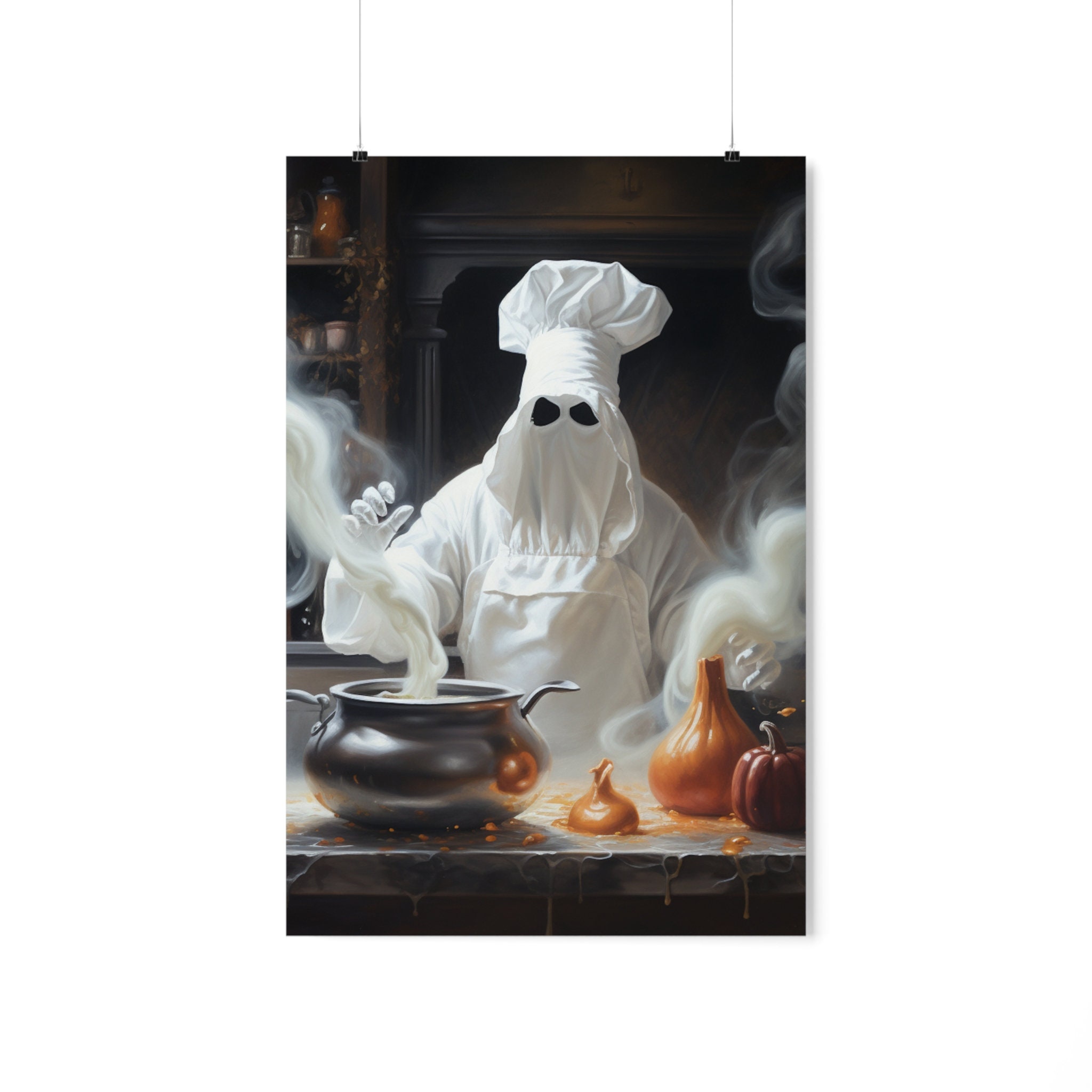 Ghost Chef Cooking in the Kitchen Halloween Decor, Creepy Cute Wall Art ...