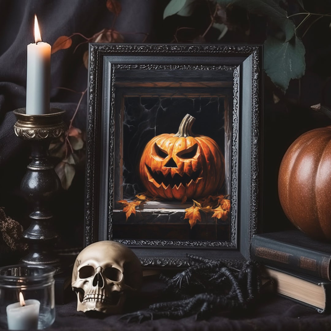 Pumpkin in the Window Halloween Decor Digital Wall Art, Halloween Print ...