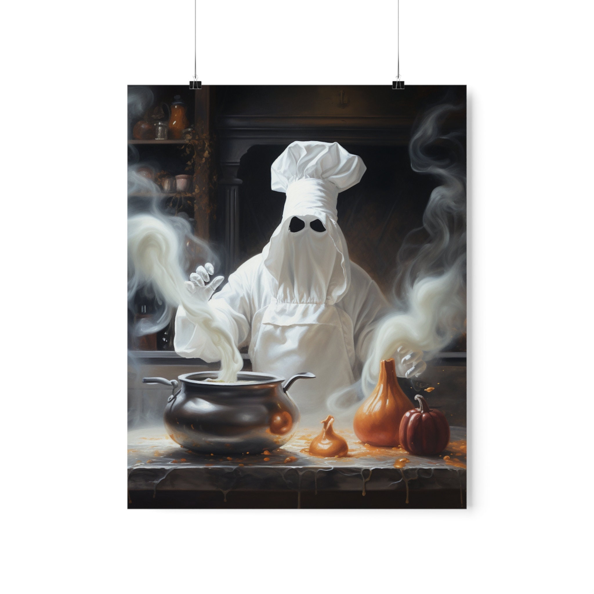 Ghost Chef Cooking in the Kitchen Halloween Decor, Creepy Cute Wall Art ...