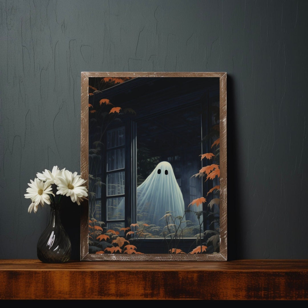 Ghost Looking Out a Window During Fall, Spooky Ghost Print, Halloween ...