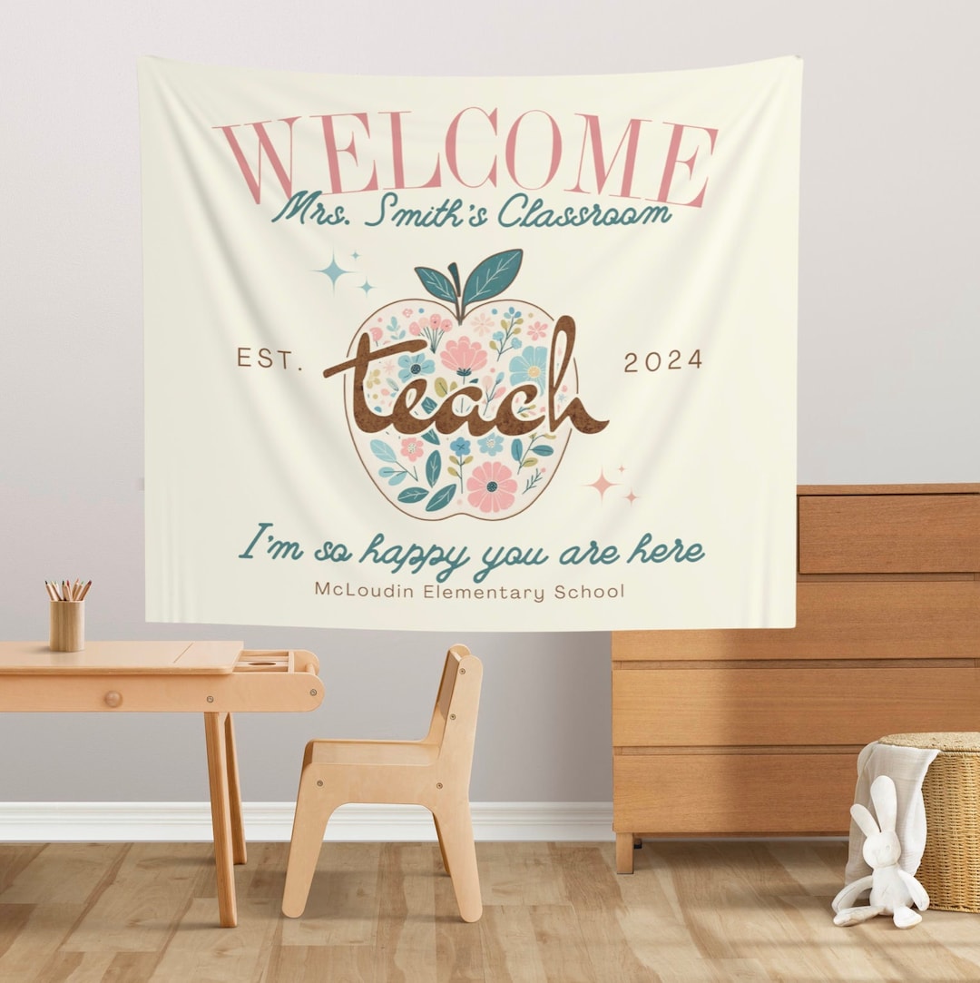 Teacher Classroom Tapestry, Welcome Back to School Sign, Personalized ...