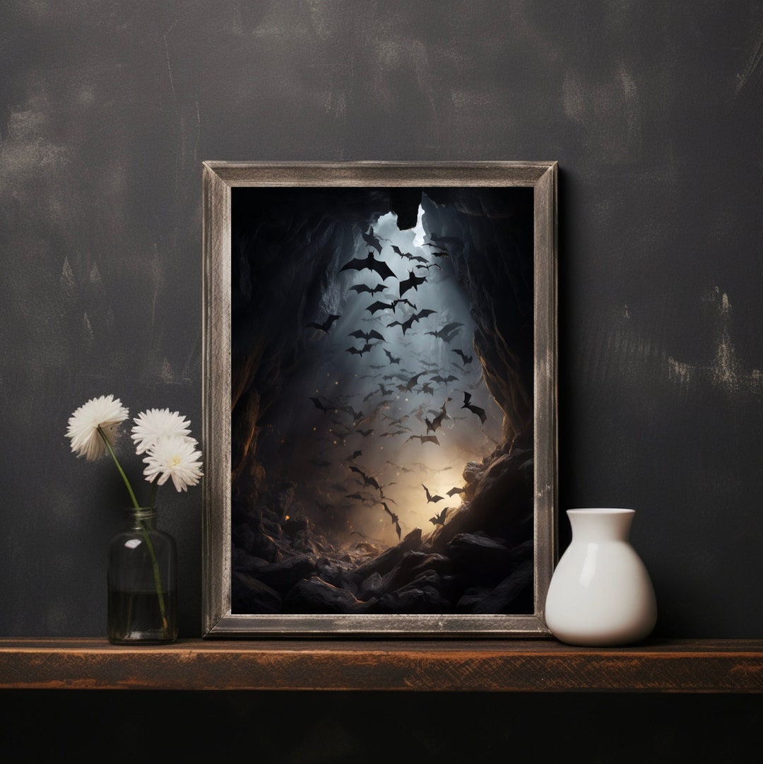 Bat Cave Spooky Wall Art Print, Halloween Indoor Decoration, Digital ...