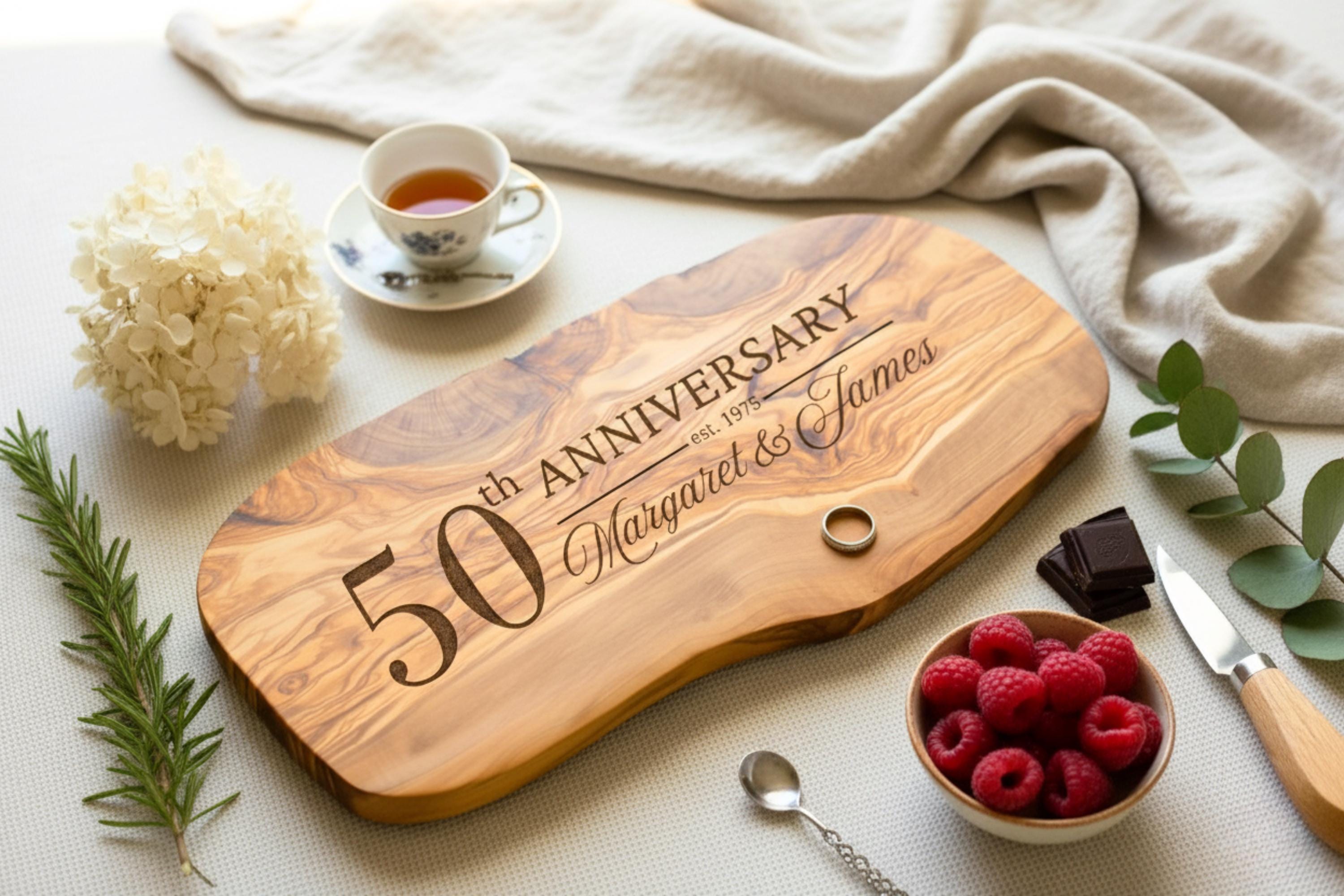 50th Anniversary Olive Wood Cutting Board – Personalized Charcuterie ...