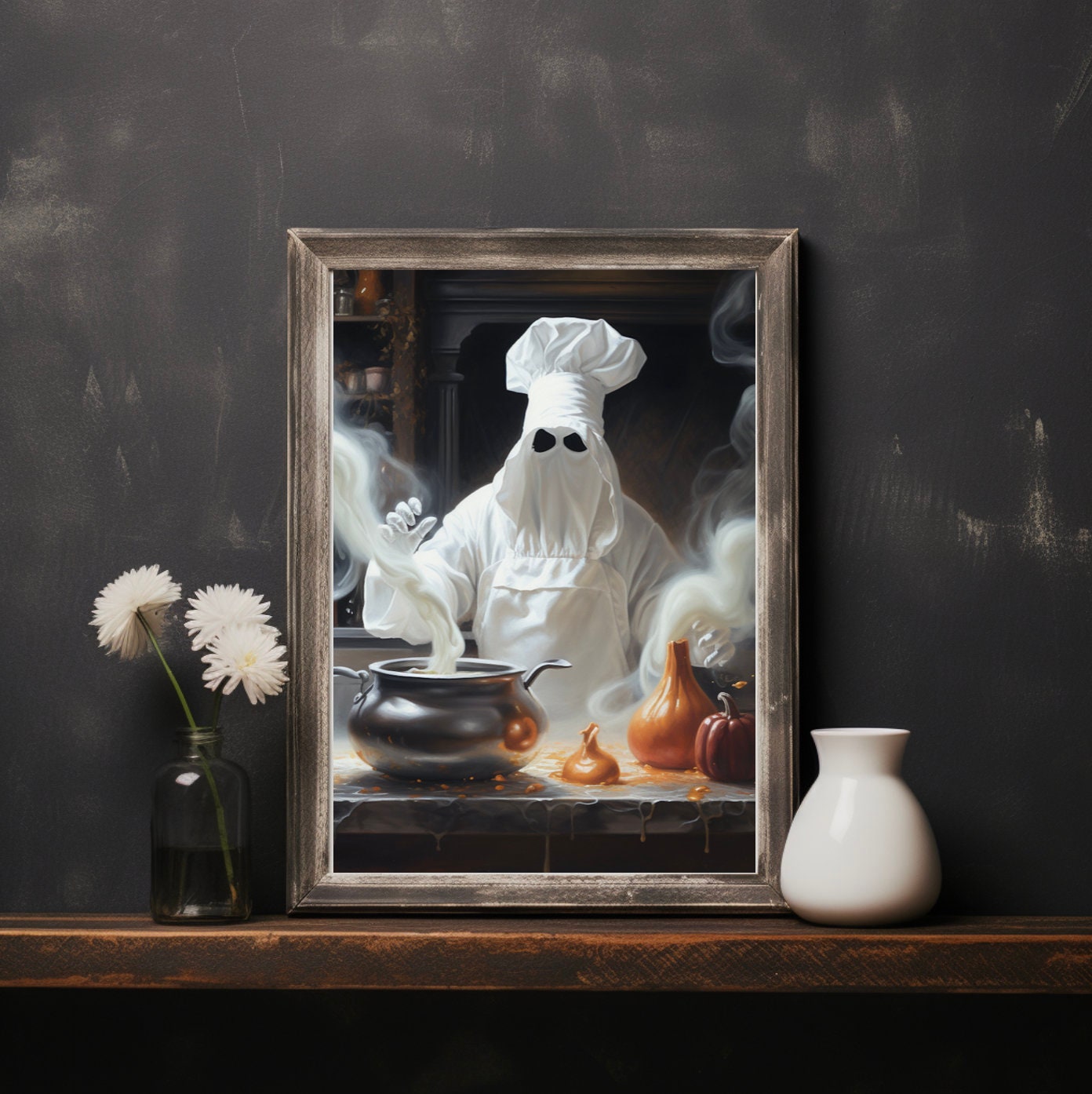 Ghost Chef Cooking in the Kitchen Halloween Decor, Creepy Cute Wall Art ...