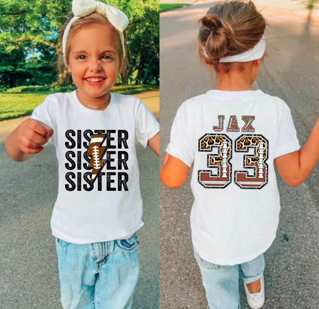 Custom Girl's Football Sister Shirt With Name and Number, Comfort ...