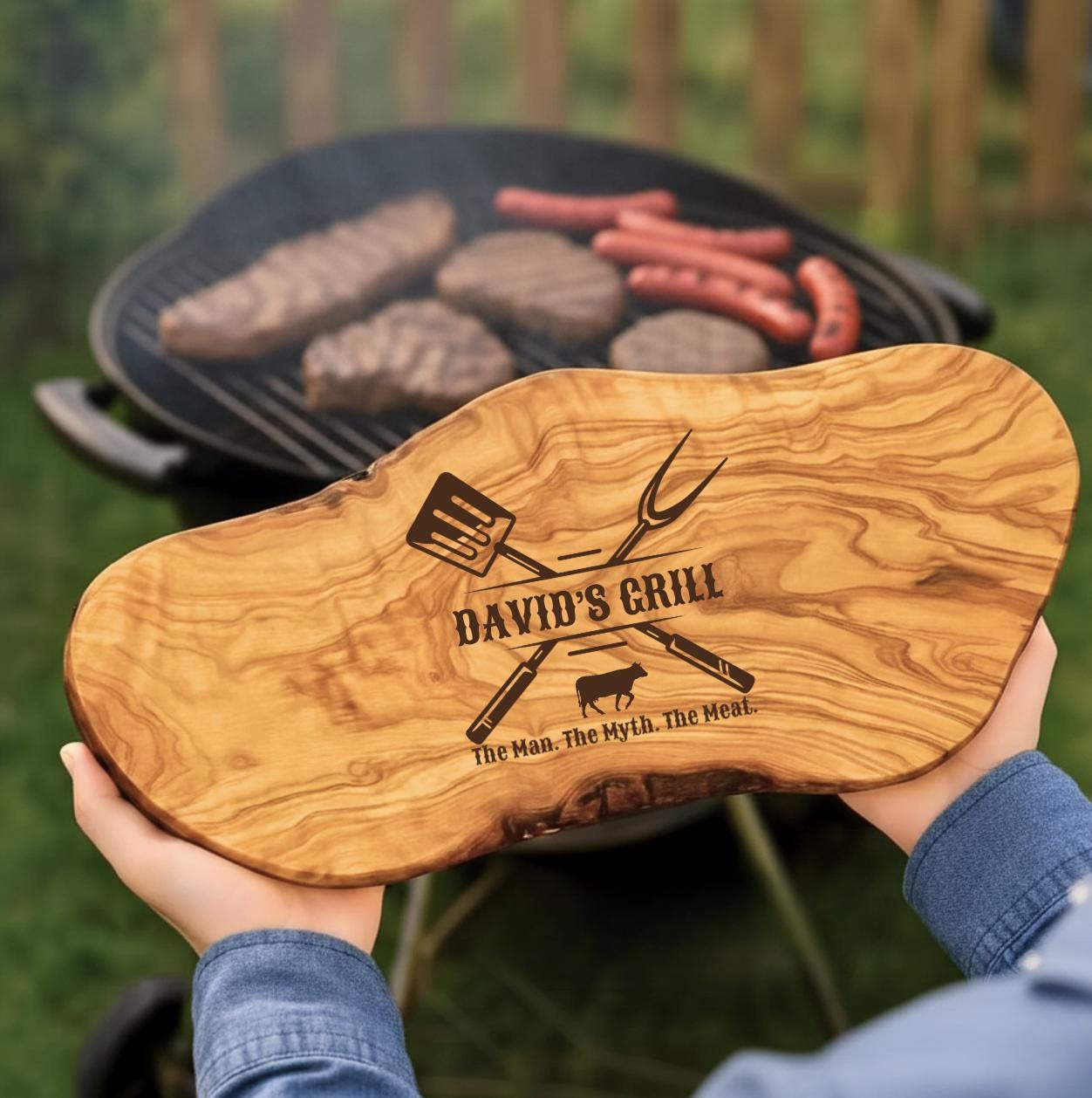 Personalized BBQ Cutting Board – Custom Olive Wood Grill Gift for Dad ...