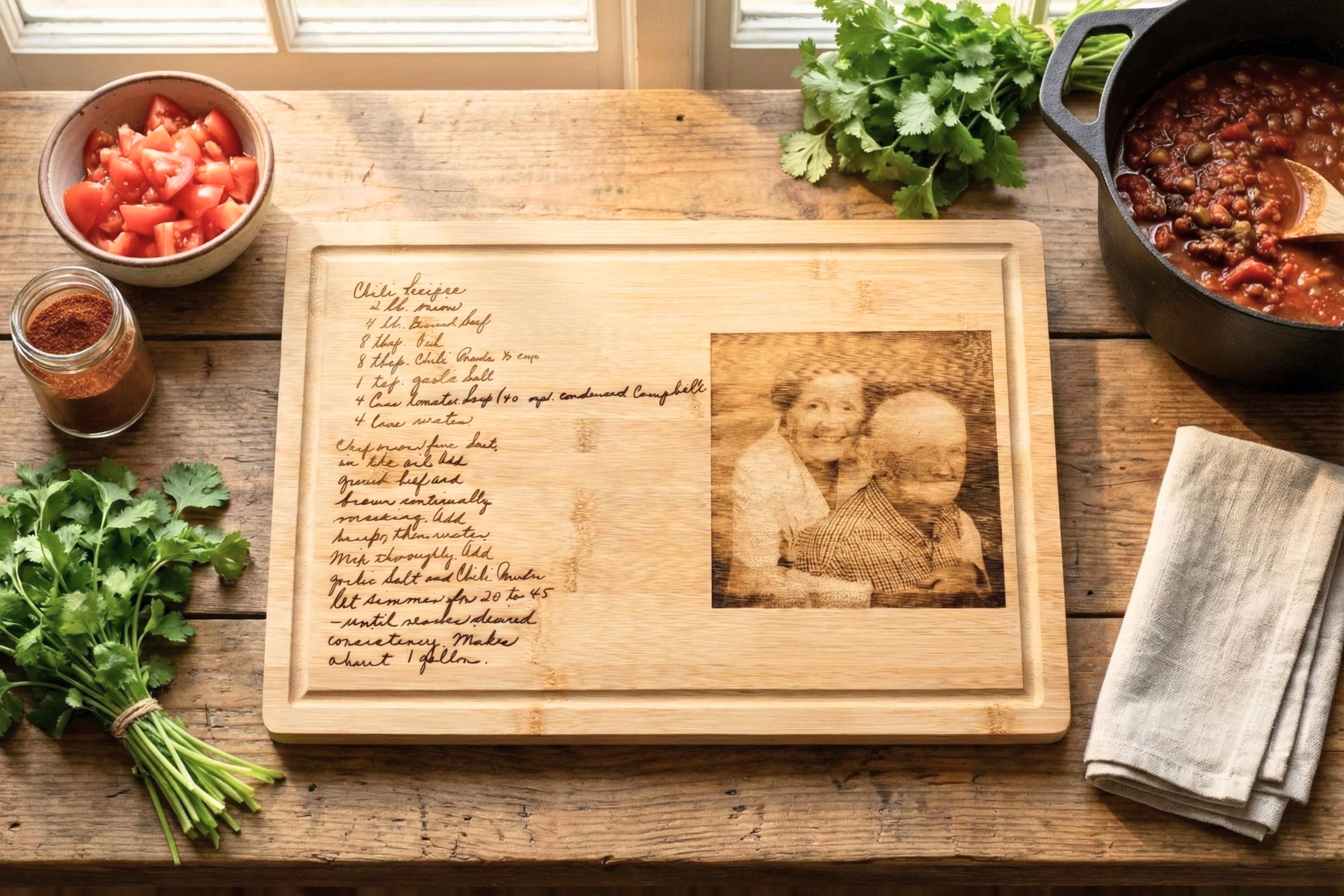 Personalized Recipe Cutting Board - Engraved Handwriting & Photo ...