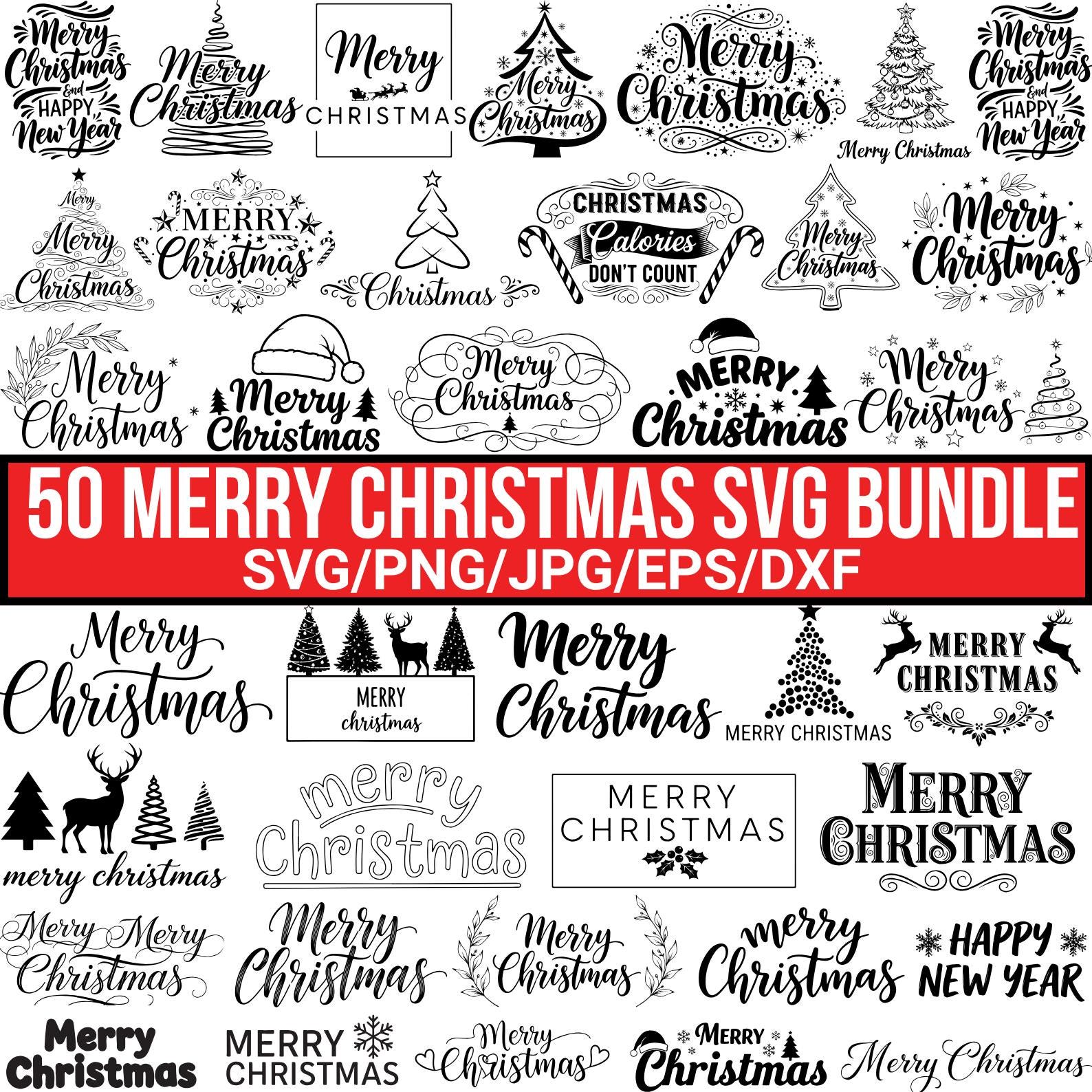 Merry Christmas Text Svg Bundle, Christmas Ornaments Svg, Winter Svg ...
