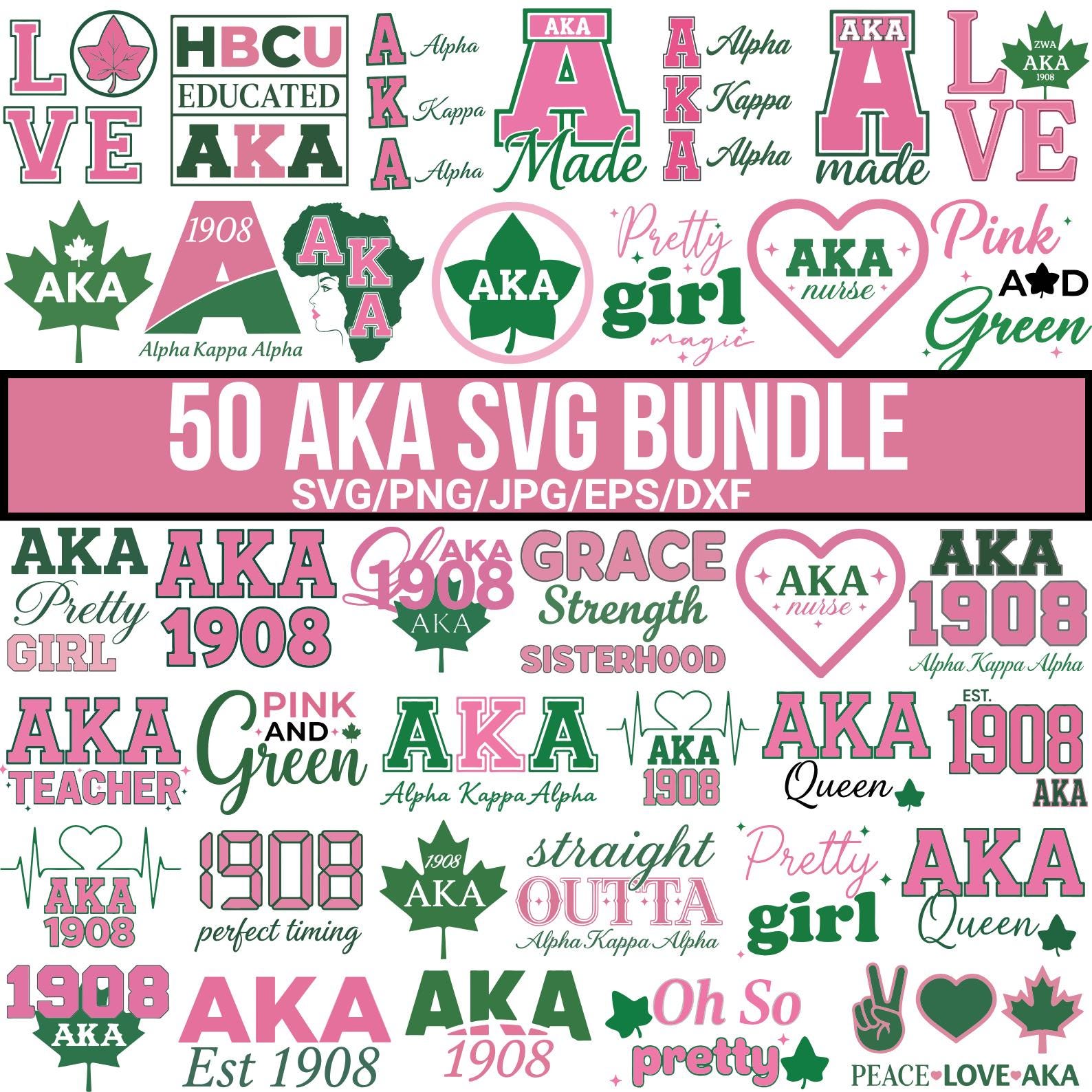 AKA Svg Bundle, Alpha Kappa Alpha Svg, AKA Letter Svg, 1908 Svg, Greek ...