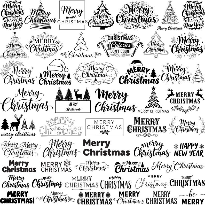 Merry Christmas Text Svg Bundle, Christmas Ornaments Svg, Winter Svg ...