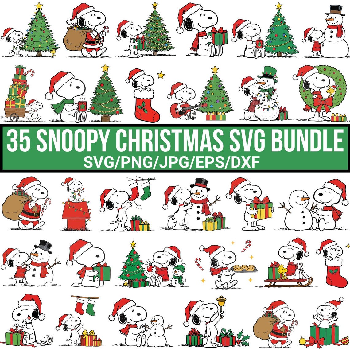 Snoopy Christmas Svg Bundle, Peanuts Holiday Puppy PNG, Holiday Cartoon ...