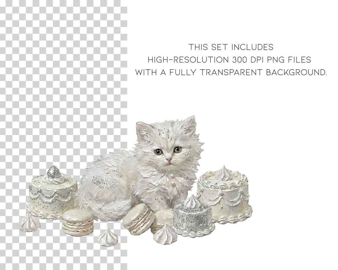 24 White Pearl Cats Clipart PNG, Watercolor Kittens With Lace Collars ...
