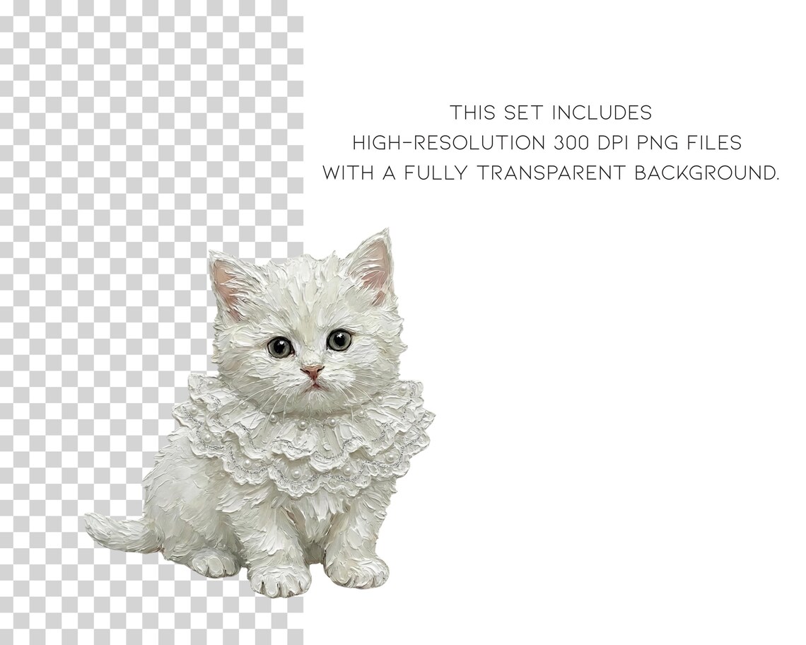 24 White Pearl Cats Clipart PNG, Watercolor Kittens With Lace Collars ...