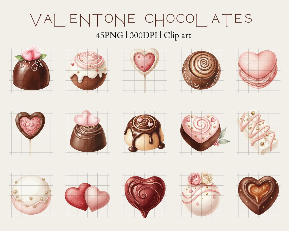 Valentine Chocolate Clipart | 45 PNG Transparent Images | 300 DPI - Etsy