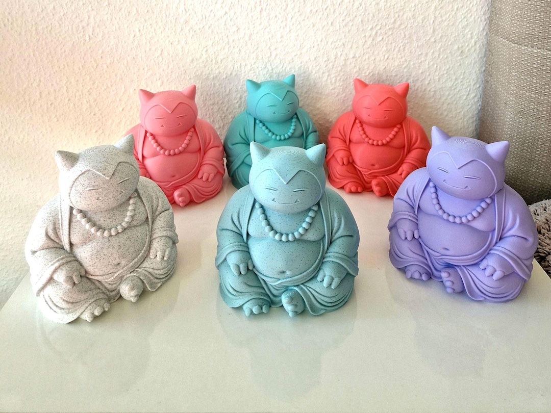 Kawaii Zen Pokemon Figure | Chubby Buddha Cat Decor | 3D Print Statue ...