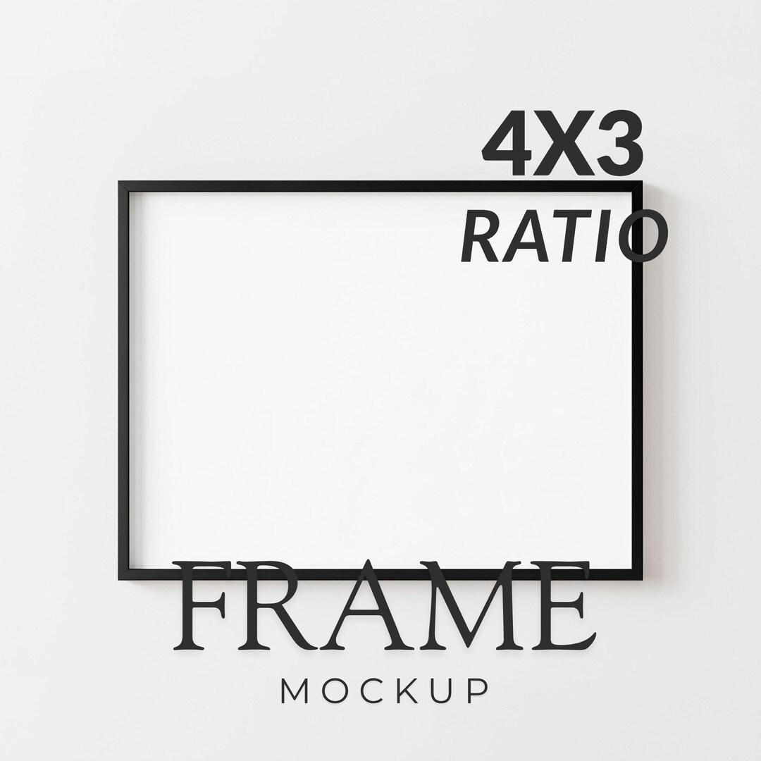 4x3 Horizontal Frame Mockup, Thin Black Frame, Minimal Wall Art (PSD ...