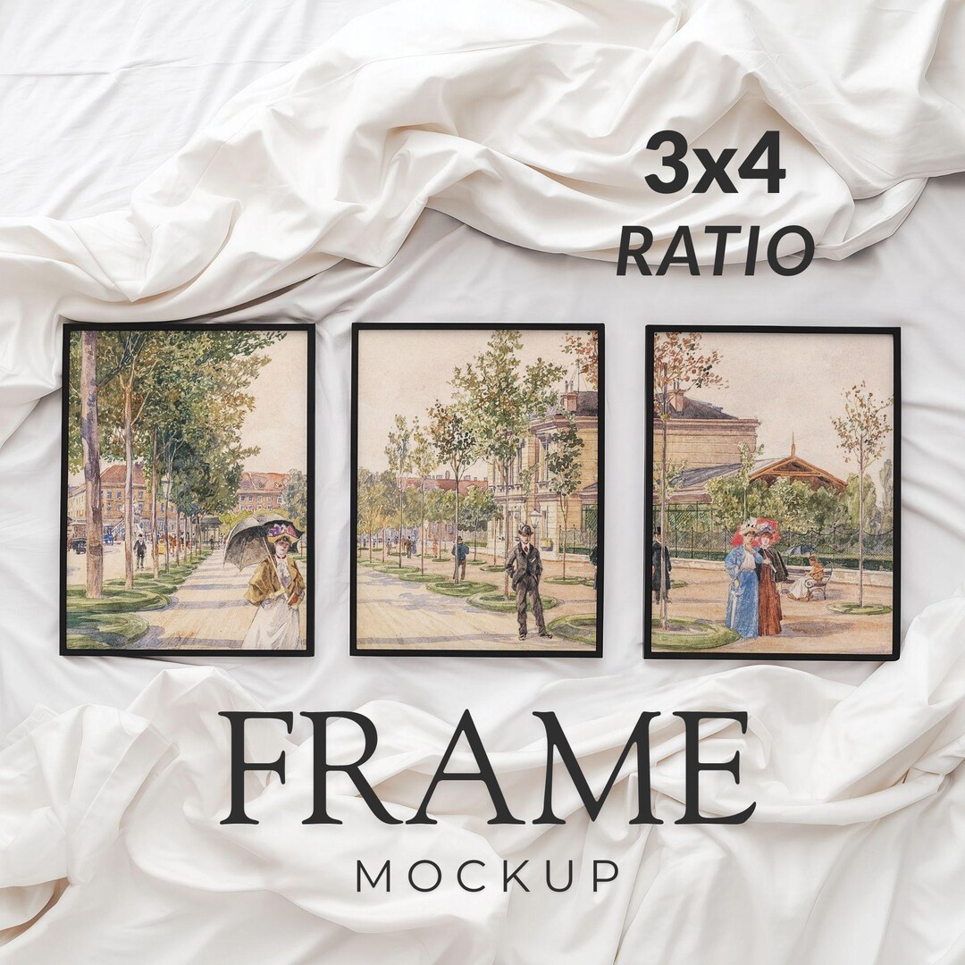 Flat Lay Set of 3 Black Frame Mockup, Vertical 3x4 Poster Frames ...