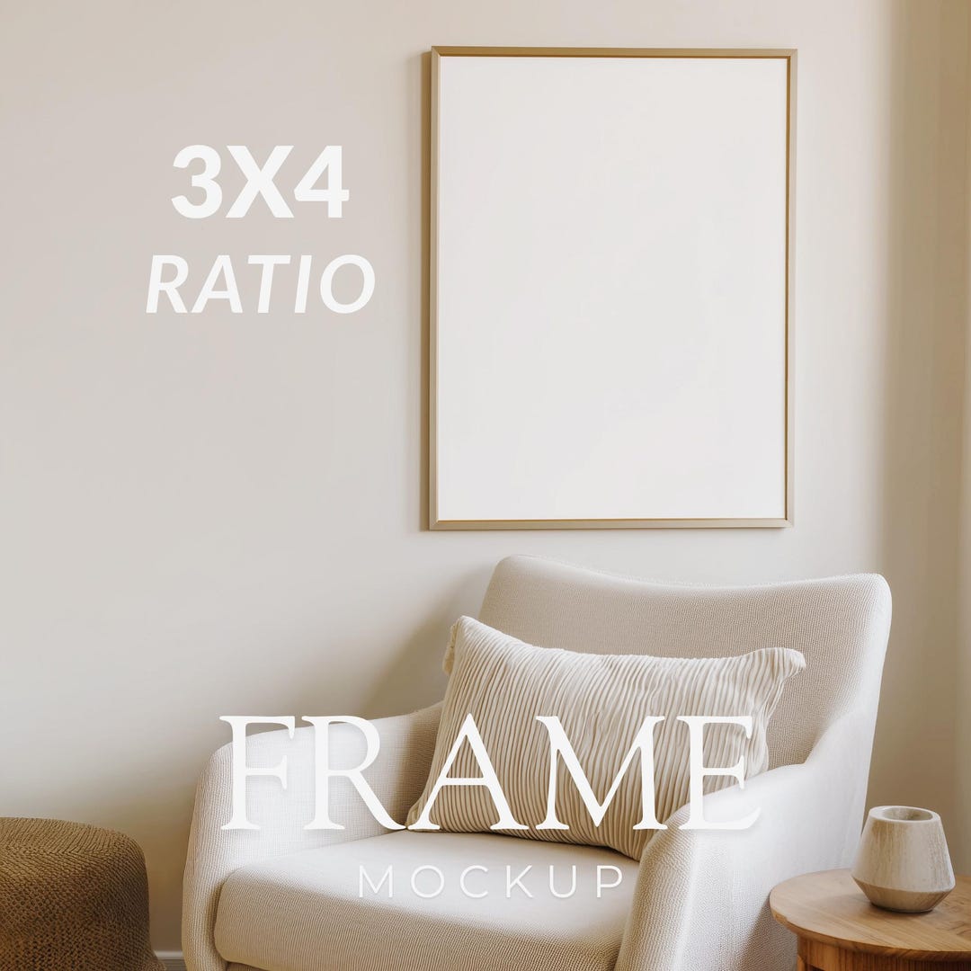 3x4 Large Frame Mockup, Living Room Wall Art Mockup, Minimal Neutral ...