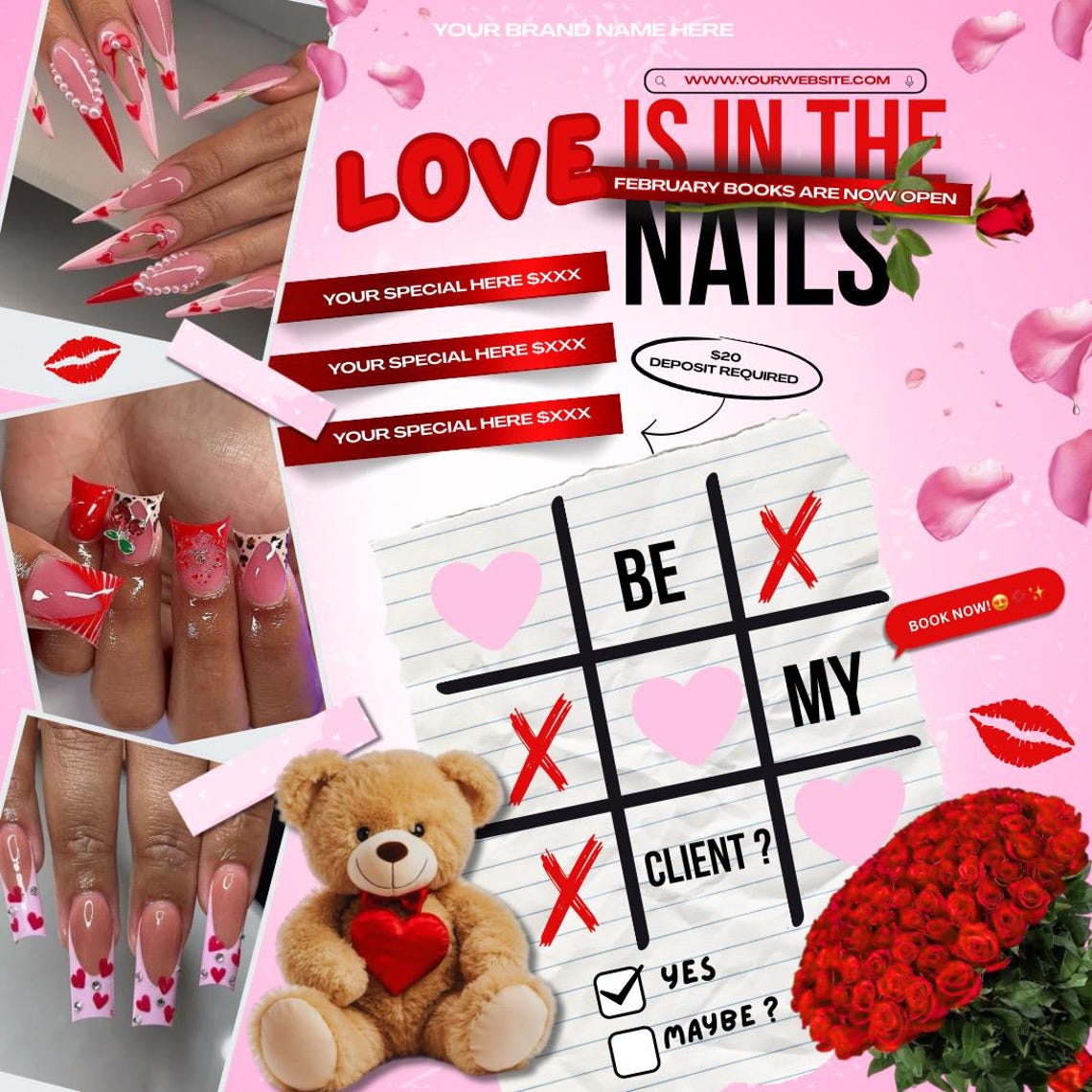 Valentine’s Day Nails Flyer Template | Canva Nail Tech Booking Flyer ...