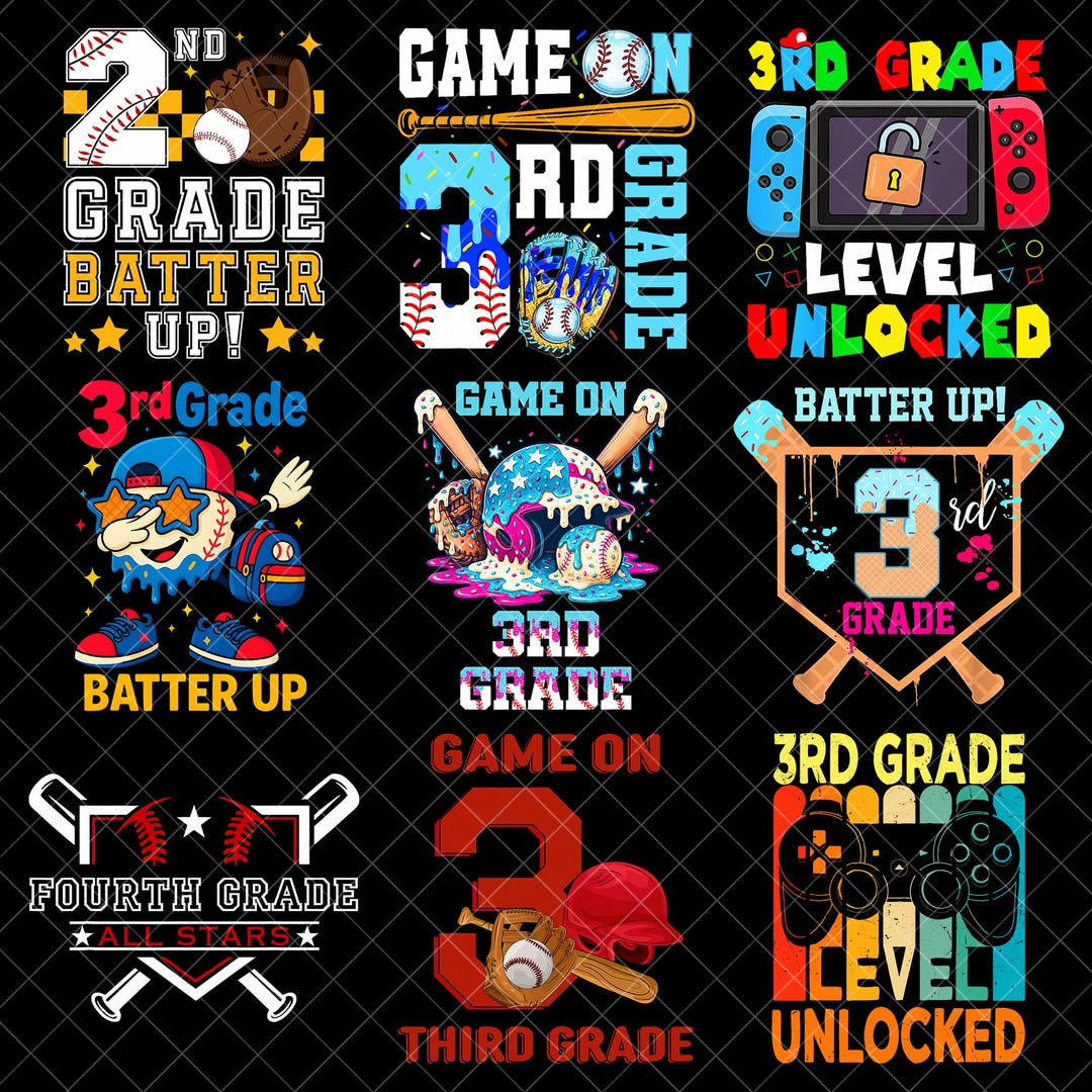 3rd Grade Batter up Back to School Baseball Player Bundle Png, Baseball ...