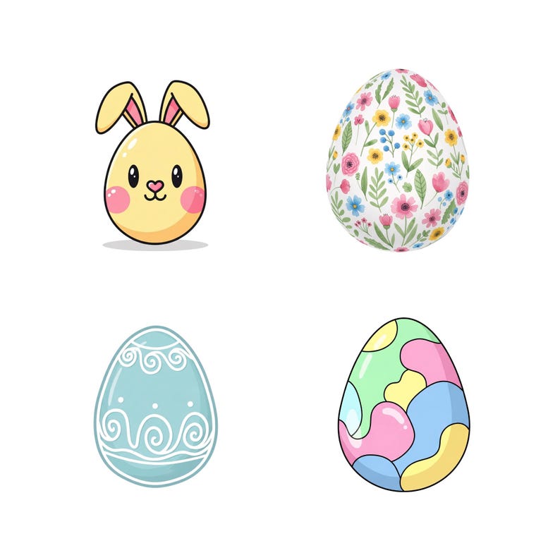 Easter Eggs PNG Bundle, Kawaii Easter Egg Clipart, Pastel Egg ...