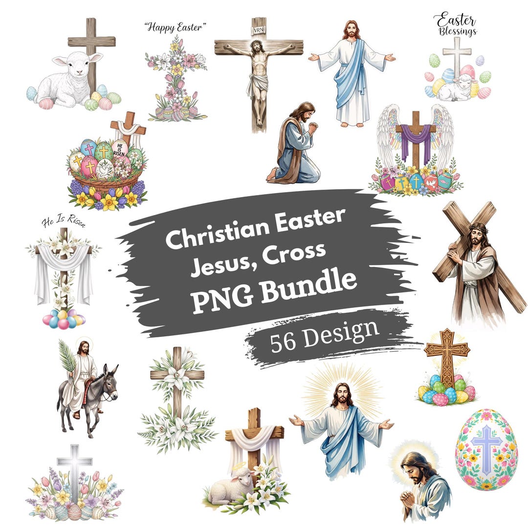 Christian Easter PNG Bundle, Jesus Cross Clipart, He is Risen ...