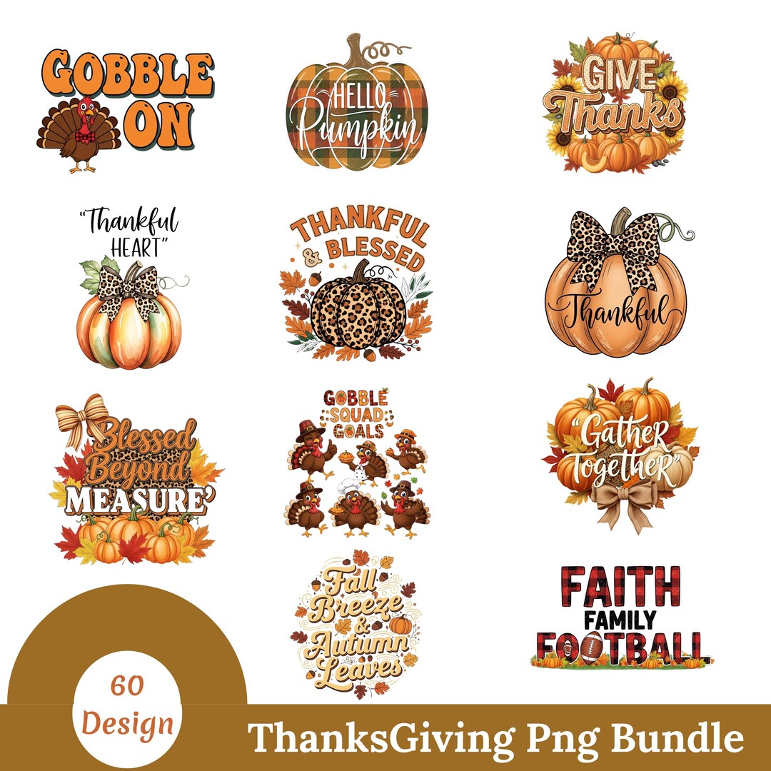 Thanksgiving PNG Bundle, Turkey, Pumpkins, Thanksgiving Clipart ...